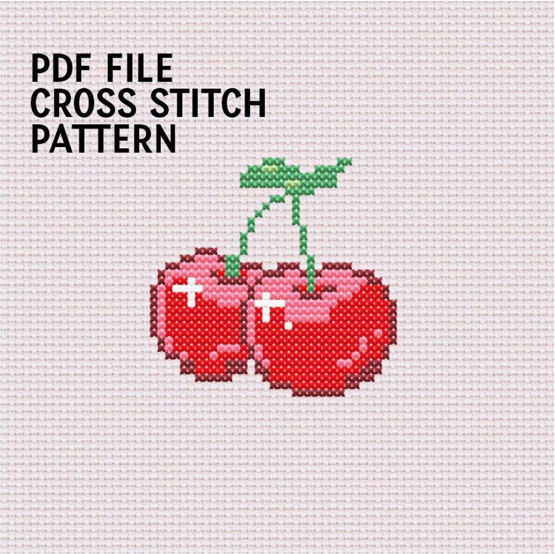 Cherry Pixel Art Mini Cross Stitch Pattern PDF ONLY Embroidery Pattern ...