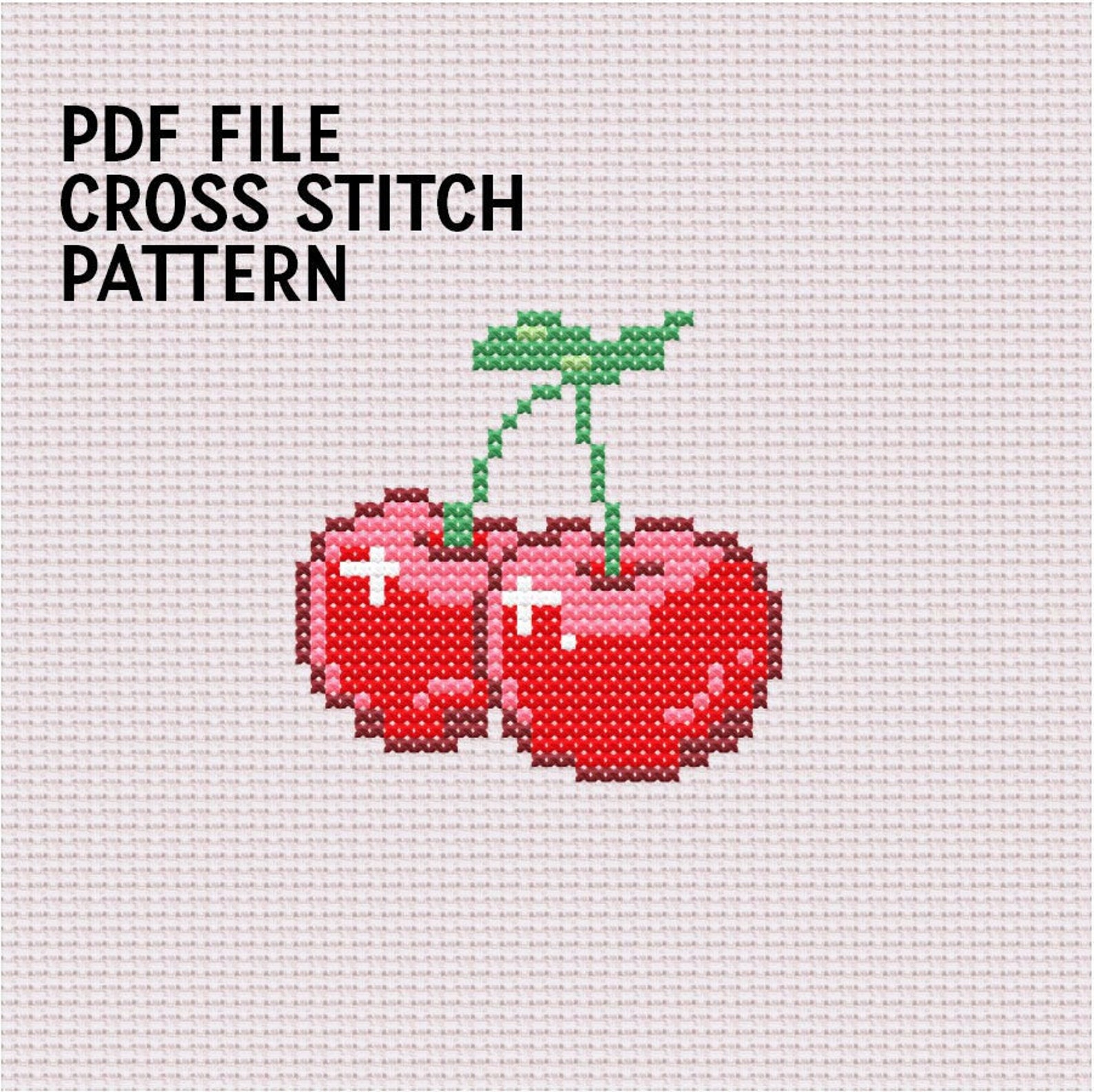 Cherry Pixel Art Mini Cross Stitch Pattern PDF ONLY Embroidery Pattern 74 X 74 Stitch, Cute ...