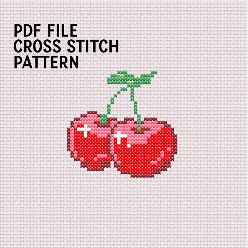 Cherry Pixel Art Mini Cross Stitch Pattern PDF ONLY Embroidery Pattern ...
