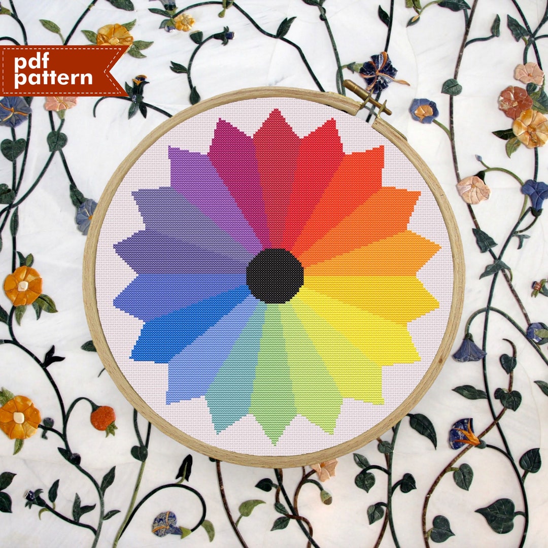 Rainbow Flower Color Wheel Cross Stitch Pattern PDF Embroidery 160x160 ...
