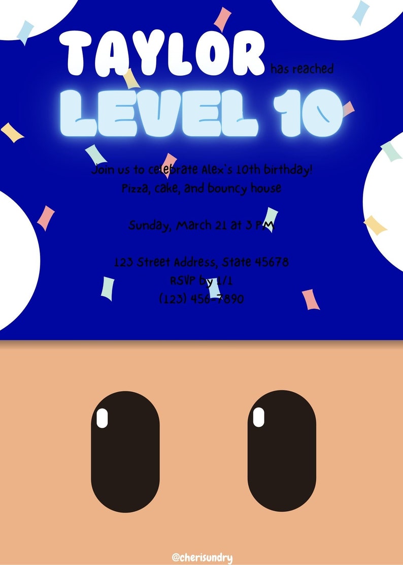 Royal Blue Toad Video Game Inspired Birthday Invitation Party - Etsy