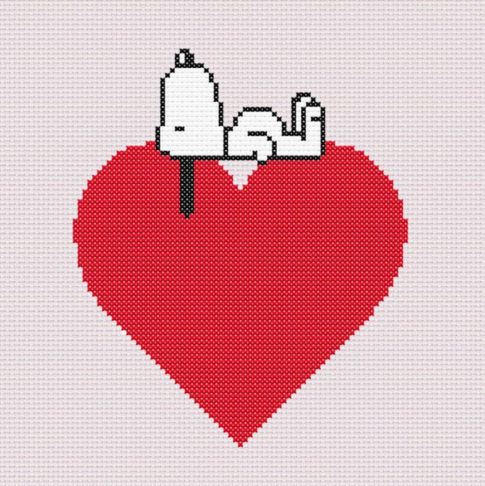 Sleepy Snoopey Inspired Big Red Heart Valentine's Day Cross Stitch ...