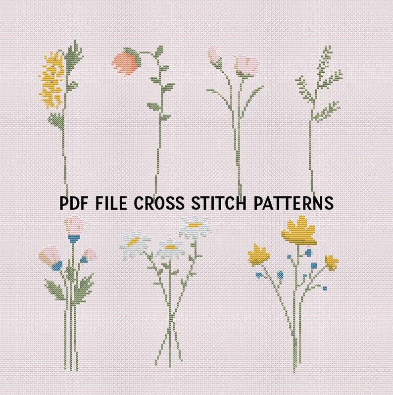 7 Flower Pixel Art Mini Cross Stitch Patterns PDF ONLY - Etsy