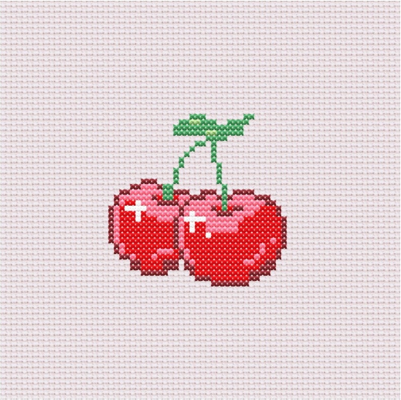 Cherry Pixel Art Mini Cross Stitch Pattern PDF ONLY Embroidery Pattern 74 X 74 Stitch, Cute ...