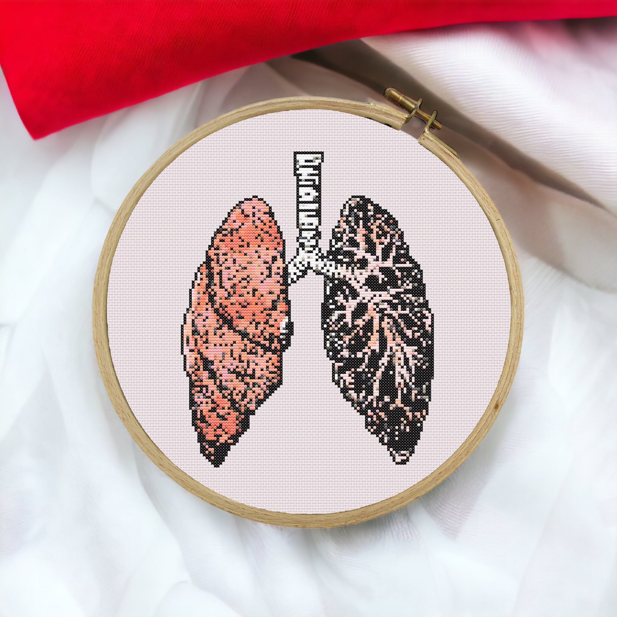 Watercolor Human Anatomy Lungs Cross Stitch Pattern PDF Embroidery ...