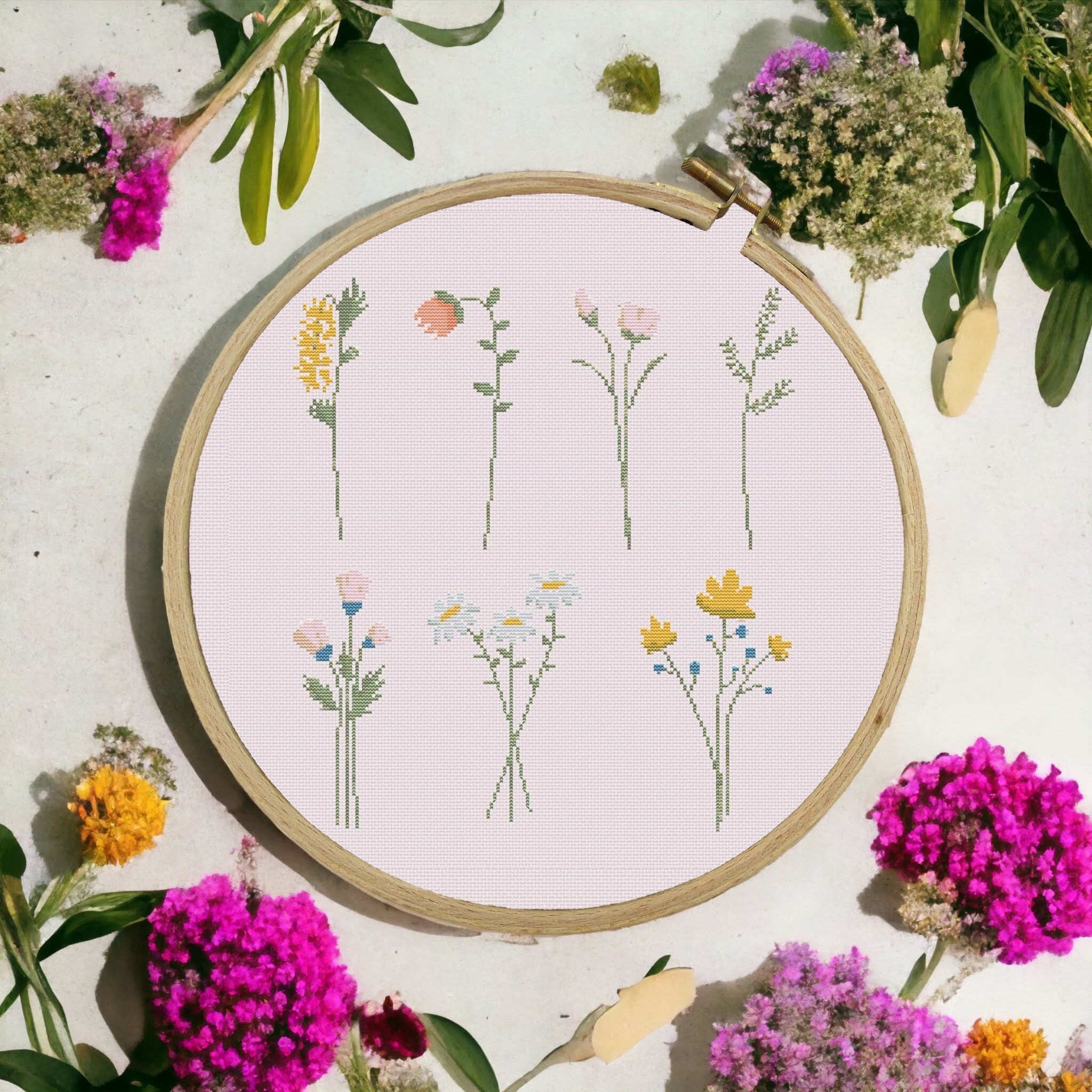 7 Flower Pixel Art Mini Cross Stitch Patterns PDF ONLY - Embroidery ...