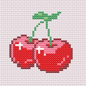Cherry Pixel Art Mini Cross Stitch Pattern PDF ONLY - Embroidery ...
