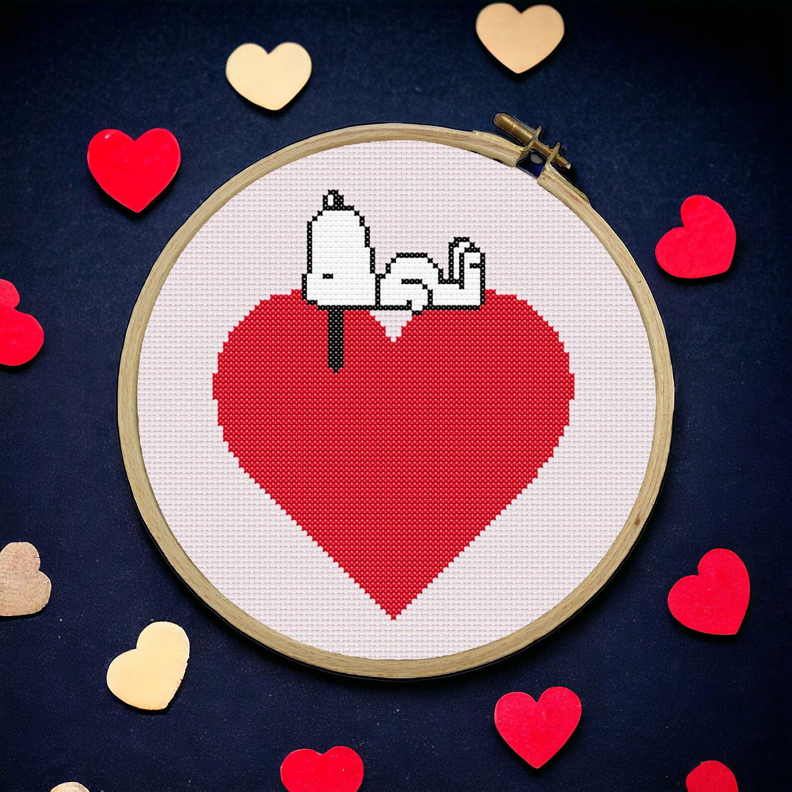 Sleepy Snoopey Inspired Big Red Heart Valentine's Day Cross Stitch ...