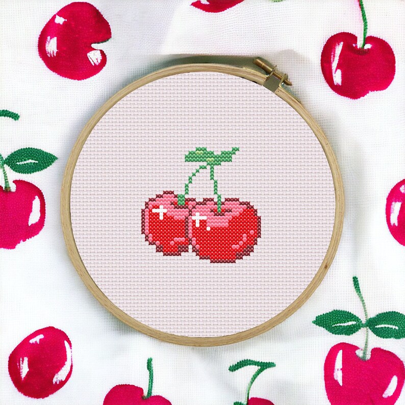 Cherry Pixel Art Mini Cross Stitch Pattern PDF ONLY Embroidery Pattern ...