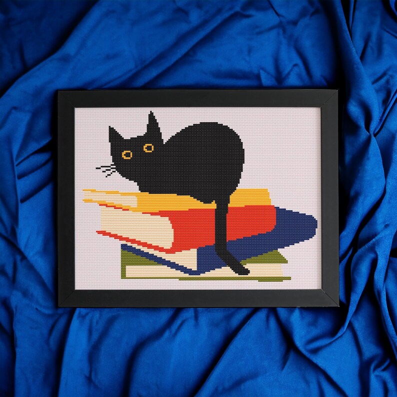 Book Cat Cross Stitch Pattern PDF Embroidery 150x120 Stitch DIY Animal ...