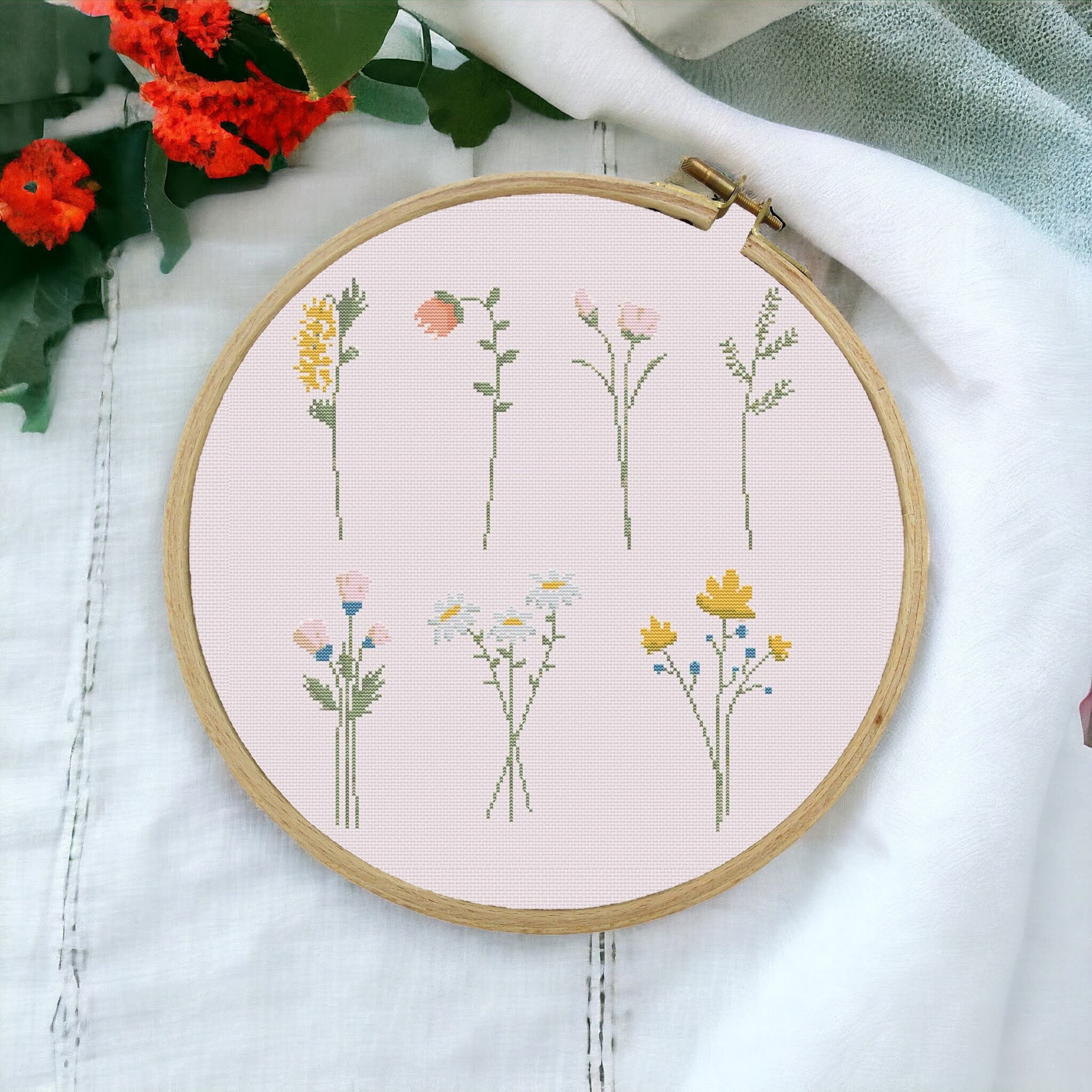 7 Flower Pixel Art Mini Cross Stitch Patterns PDF ONLY - Embroidery ...
