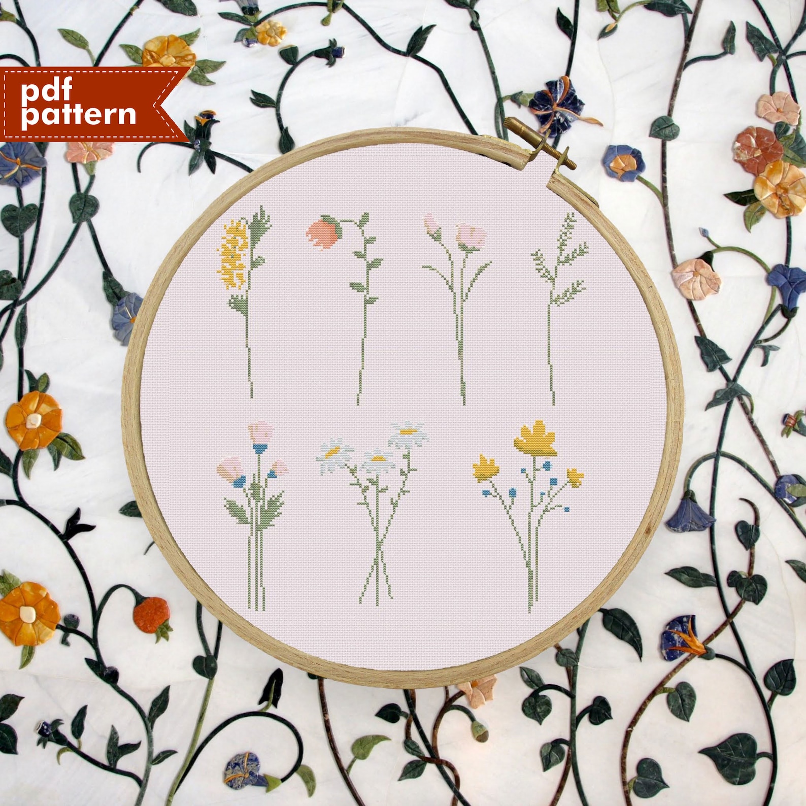 7 Flower Pixel Art Mini Cross Stitch Patterns PDF ONLY - Embroidery ...