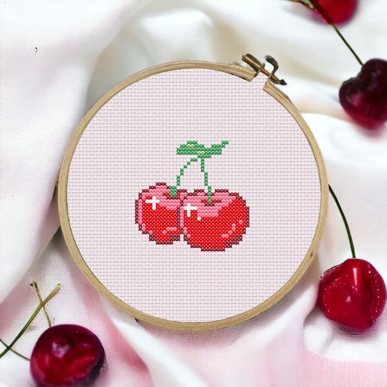 Cherry Pixel Art Mini Cross Stitch Pattern PDF ONLY Embroidery Pattern ...