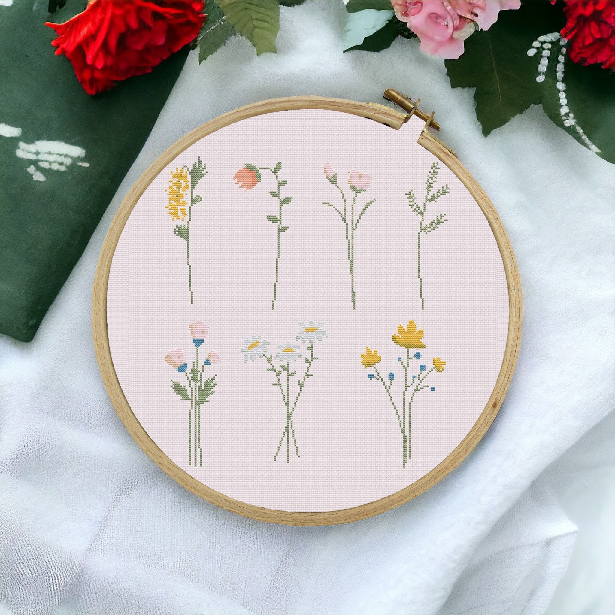 7 Flower Pixel Art Mini Cross Stitch Patterns PDF ONLY - Embroidery ...
