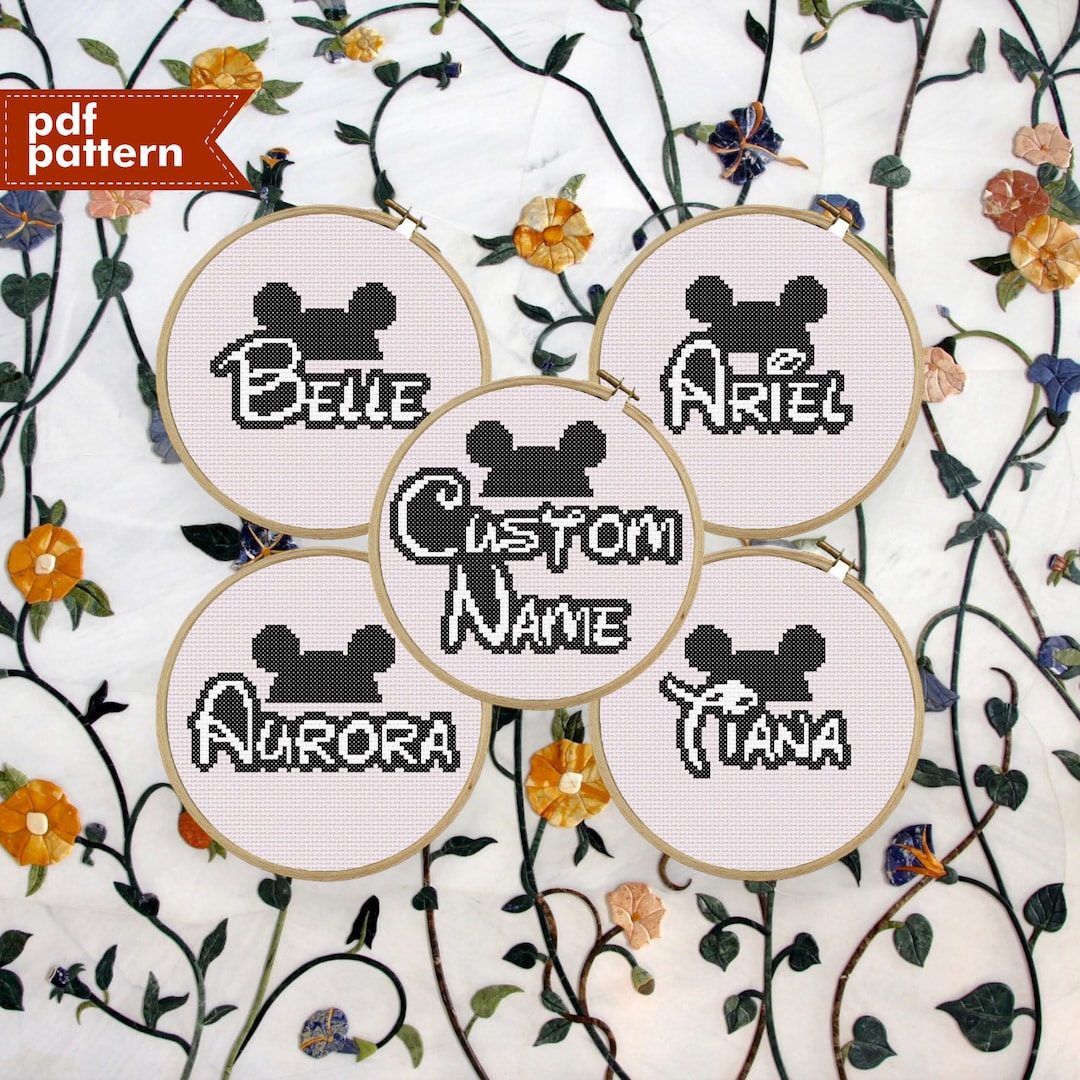 Black White Disney Font Inspired Custom Name Mini Cross Stitch Pattern ...
