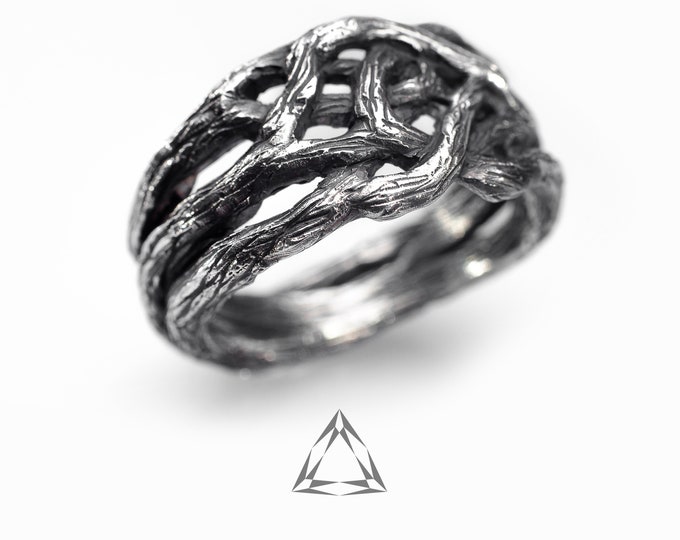Sterling Silver Twisted Twigs Ring, Tree Branch Ring, Tree Bark Ring ...