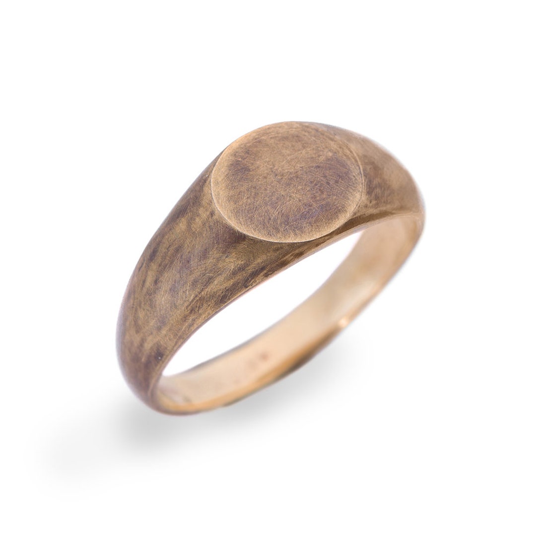 Women Bronze Ring, Mens Round Signet Ring, Modernist Ring, Industrial ...
