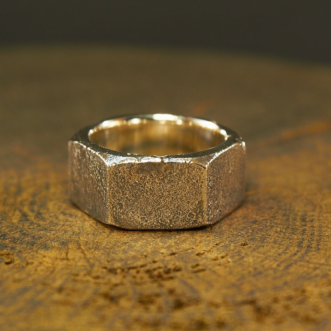 Screw Nut Oxidized Silver Ring, Mechanic Ring, Burned Ring, Melted Ring ...