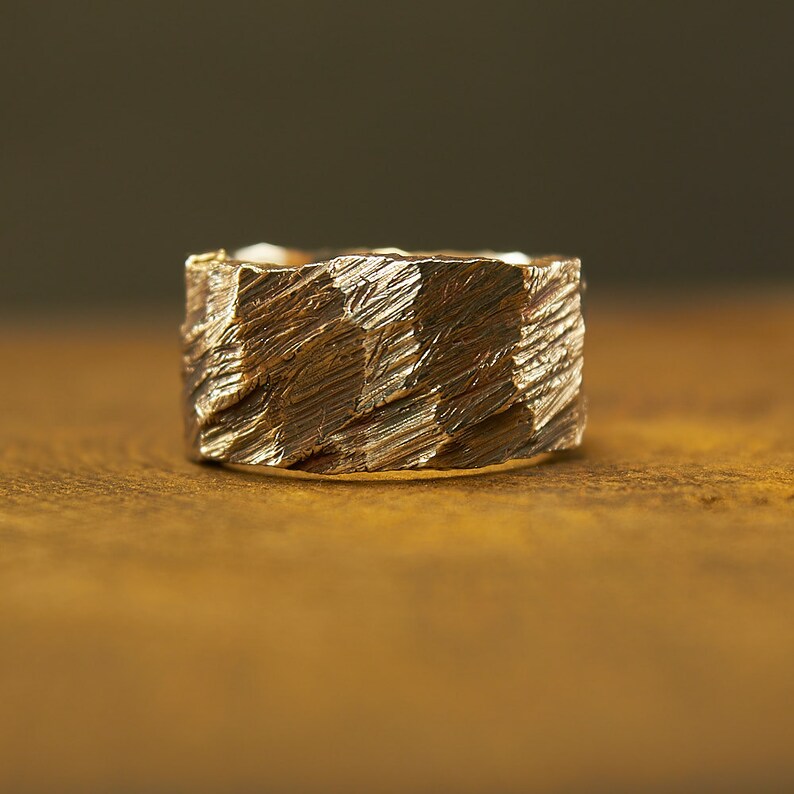 Raw Scratch Textured Wedding Band Hammered Ring Men Rustic - Etsy