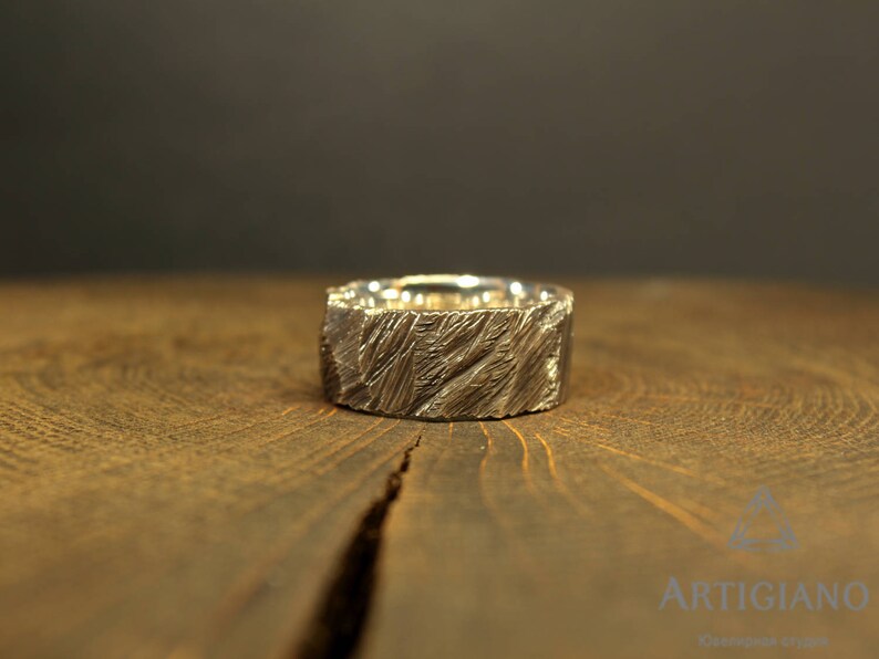 Raw Scratch Textured Wedding Band Hammered Ring Men Rustic - Etsy