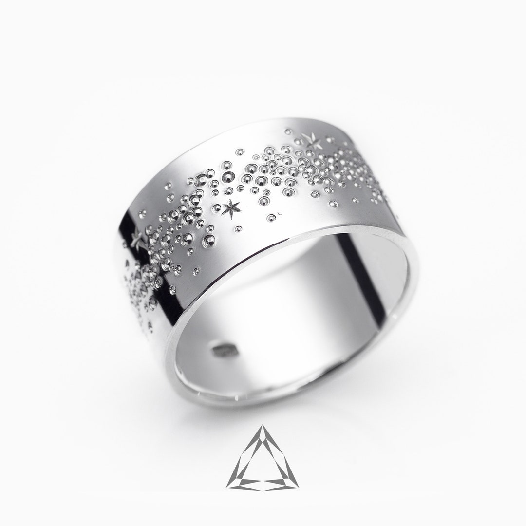 Milky Way Wide Silver Band Ring, Night Sky Ring, Constellation Ring ...