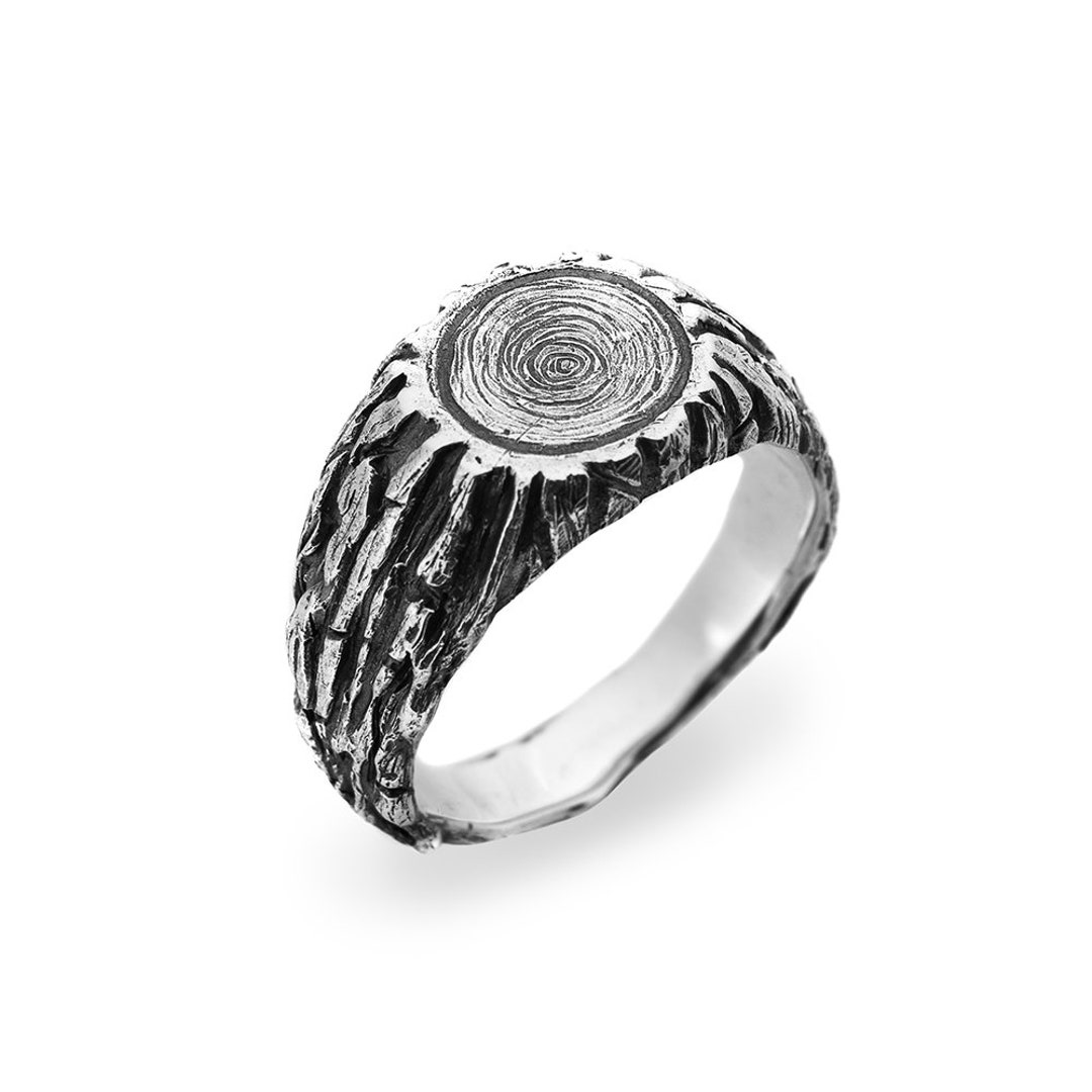 Sterling Silver Tree Stump Signet Ring, Tree Bark Ring, Textured Nature ...