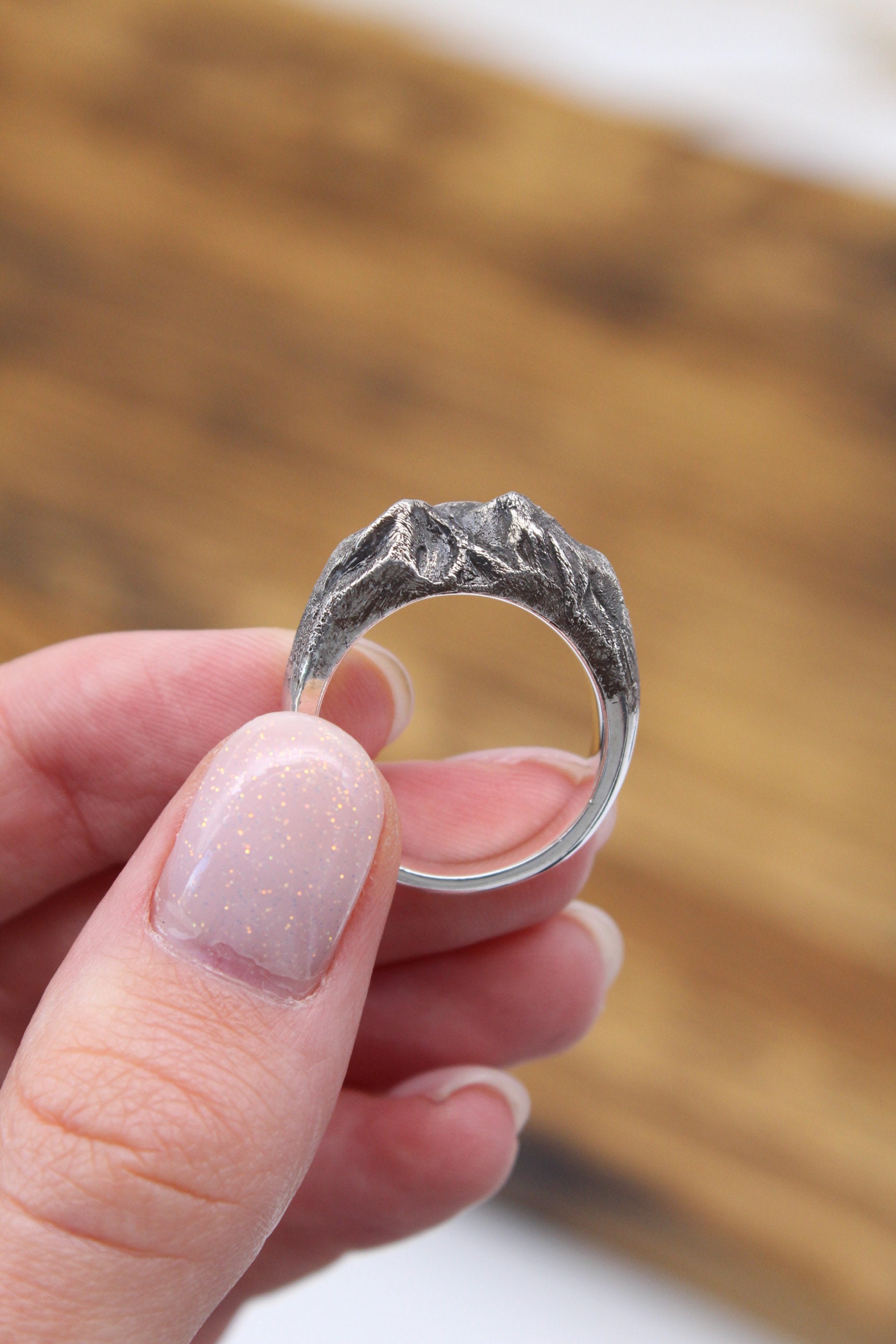 Silver Mountain Range Ring Rock Ring Textured Ring Nature - Etsy