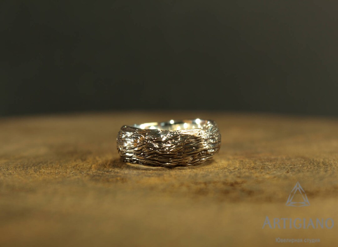 Men's Tree Bark Wedding Band, Wide Silver Ring, Nature Ring, Tree of ...