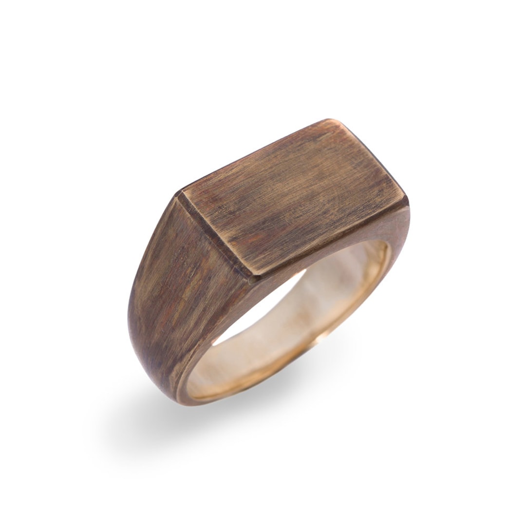 Men's Bronze Ring, Rectangle Signet Ring, Modernist Ring, Industrial ...