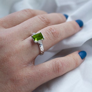 Rustic Ring, Silver Ring, Rough Ring, Chrysolite, Peridot, Rustic ...