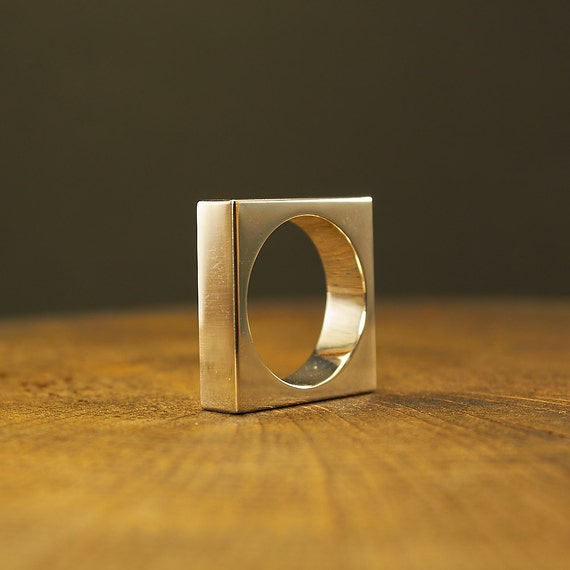 Square Silver Ring Square Band Geometric Square Ring Unisex - Etsy
