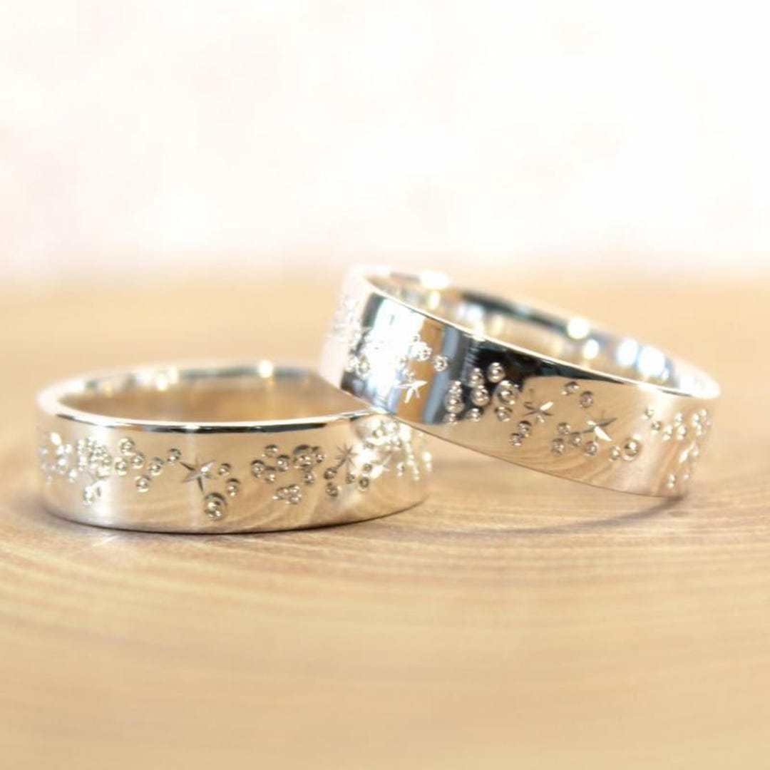 Constellation Wedding Band Set, Milky Way Silver Rings, Night Sky Rings ...