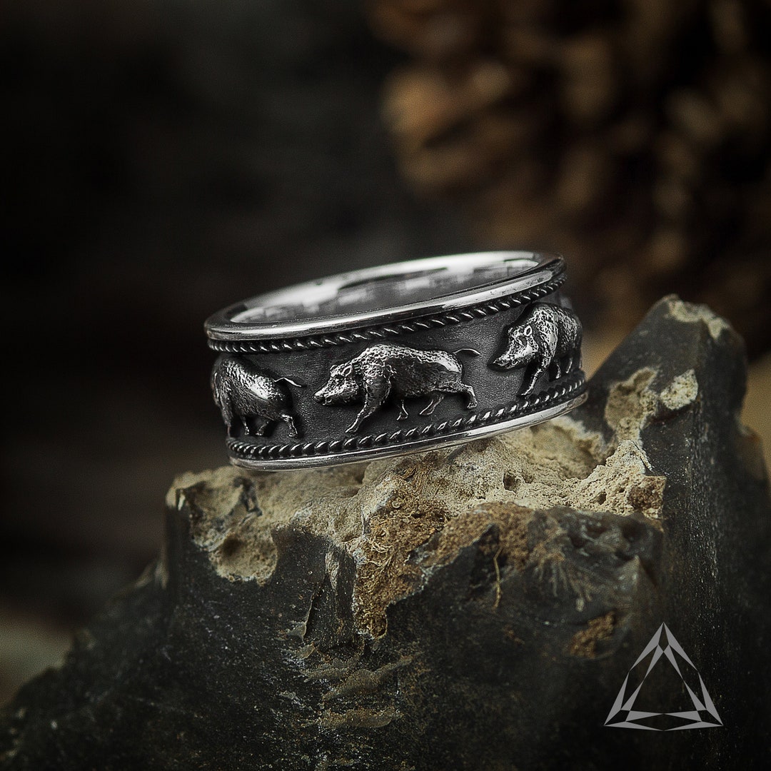 Sterling Silver Boar Ring, Unisex Animal Jewelry - Etsy