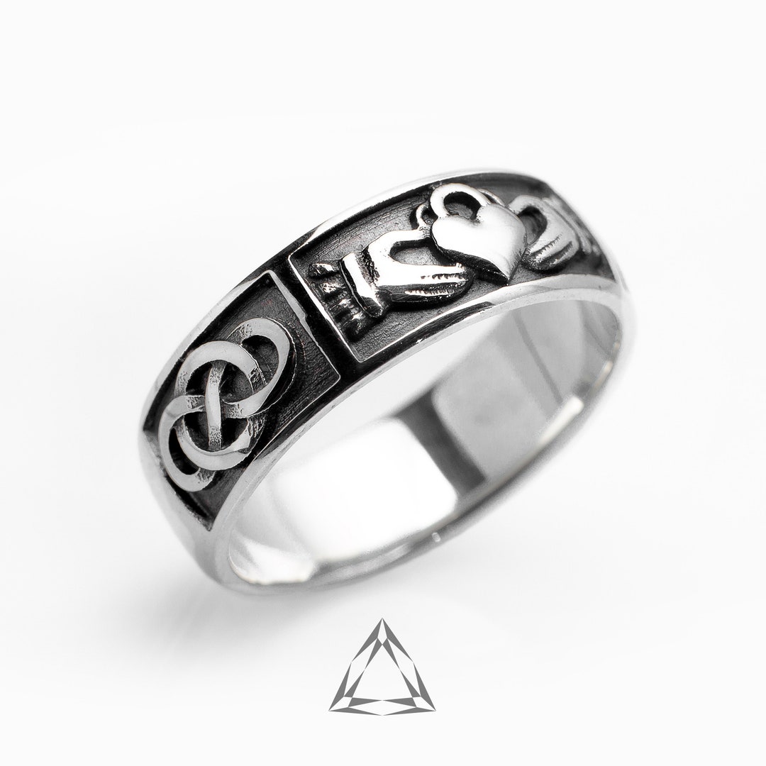 Irish Wedding Band, Sterling Silver Claddagh Ring, Celtic Jewelry ...