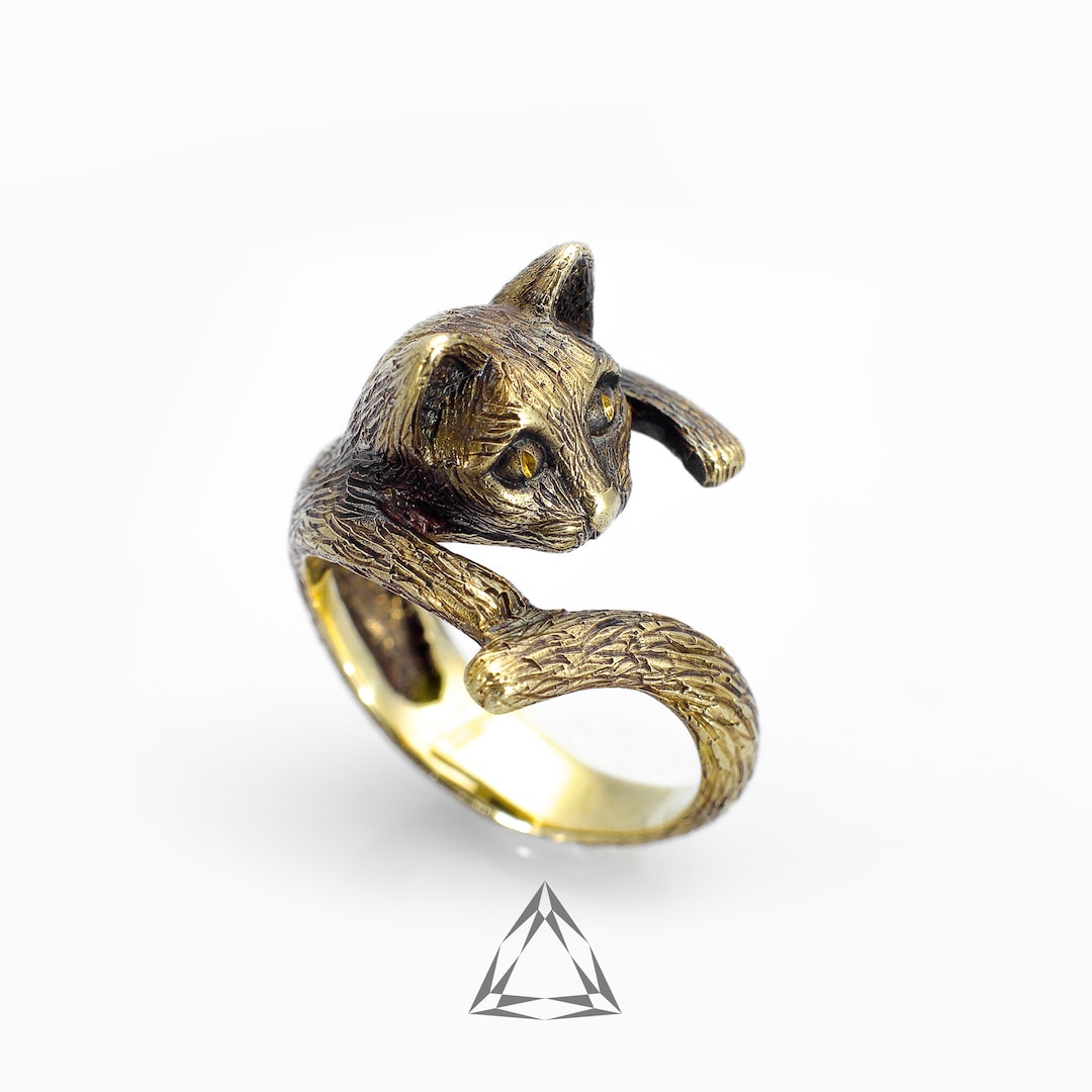 Wrap Around Cat Brass Ring, Animal Ring, Women Ring, Kitty Ring, Cat ...