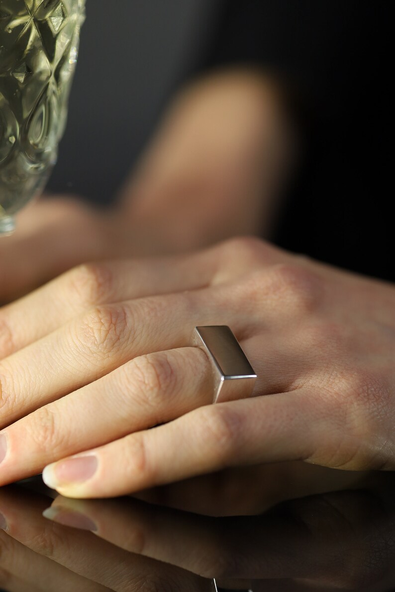 Square Silver Ring Square Band Geometric Ring Unisex Ring - Etsy