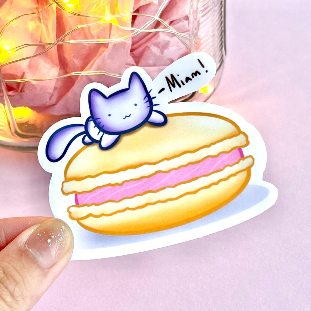 Macaron Cat | 2 or 3 Inch Waterproof Vinyl Sticker| Cute Kawaii French ...