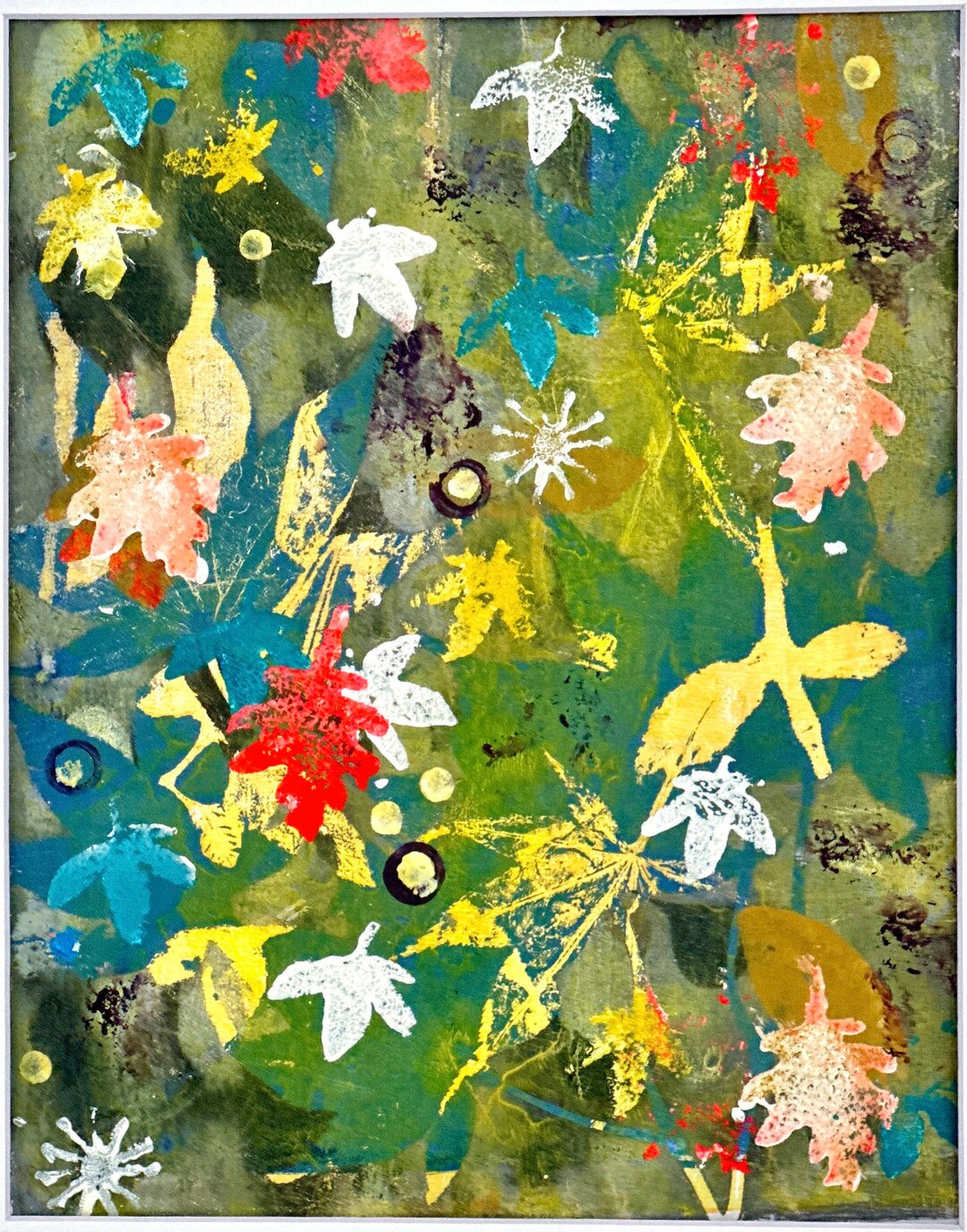 Gelli Print, Wabi-sabi, One of a Kind, Leaves Floating in a Pond ...
