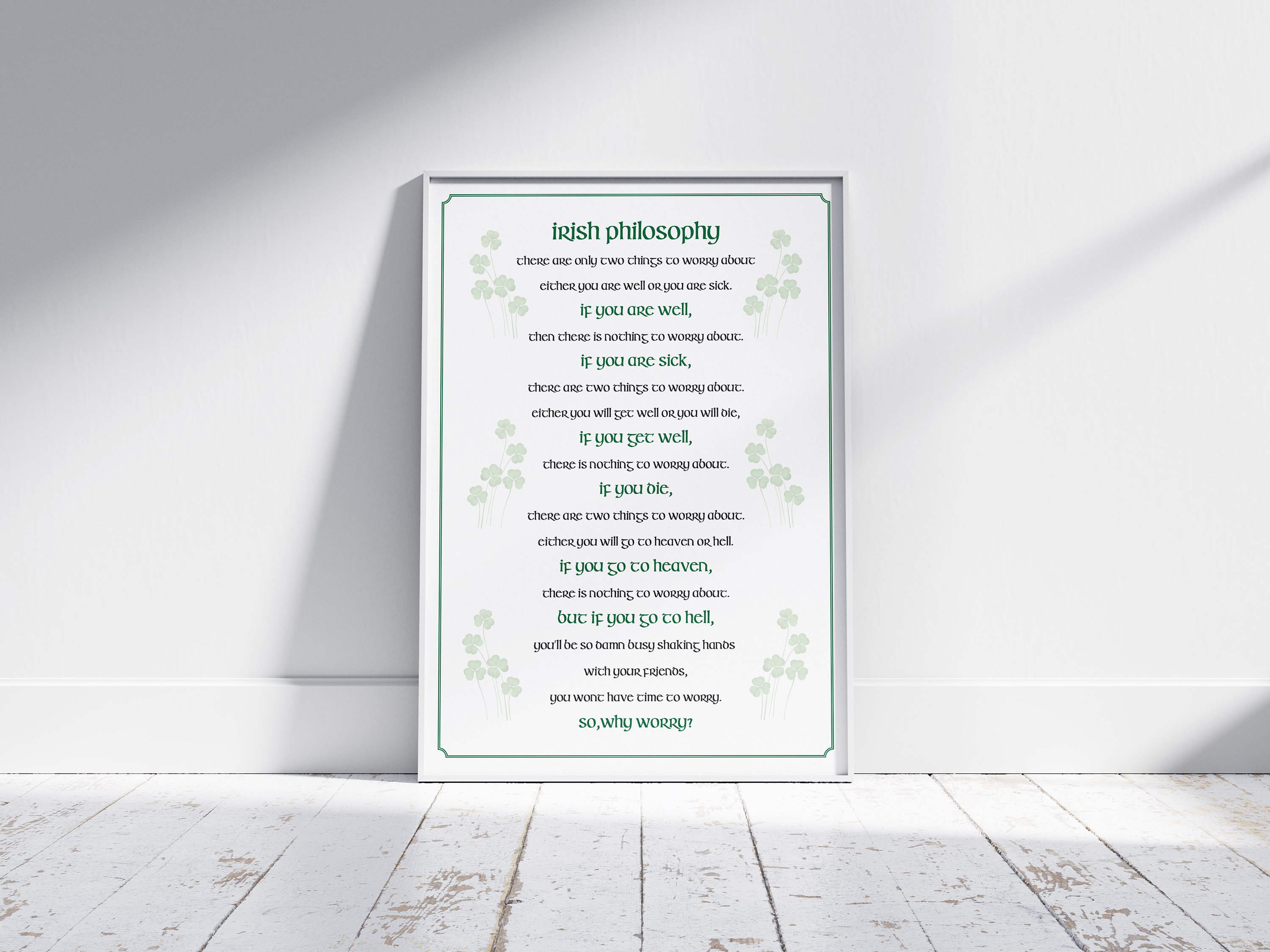 New Home House Warming Instant Gift Why Worry Irish Philosophy Irish ...