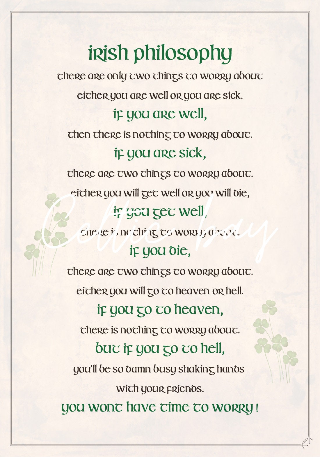 Irish Philosophy Wisdom Humour Why Worry Inspirational Words to Live by ...