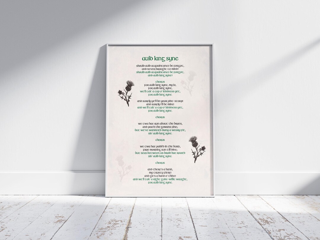 Auld Lang Syne Scots Poem Art | Robert Burns Scottish Printable (PDF ...