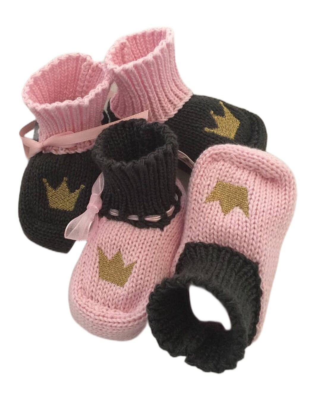Knitted Baby Booties, Motif Crown, Princess, Baby Boots, Knitting Shoes ...