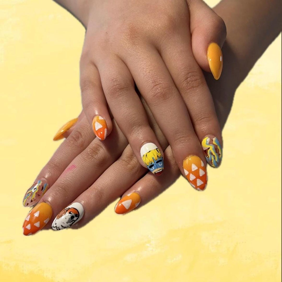 Demon Slayer Press on Nails Anime Nail Zenitsu Agatsuma Press on Nails ...