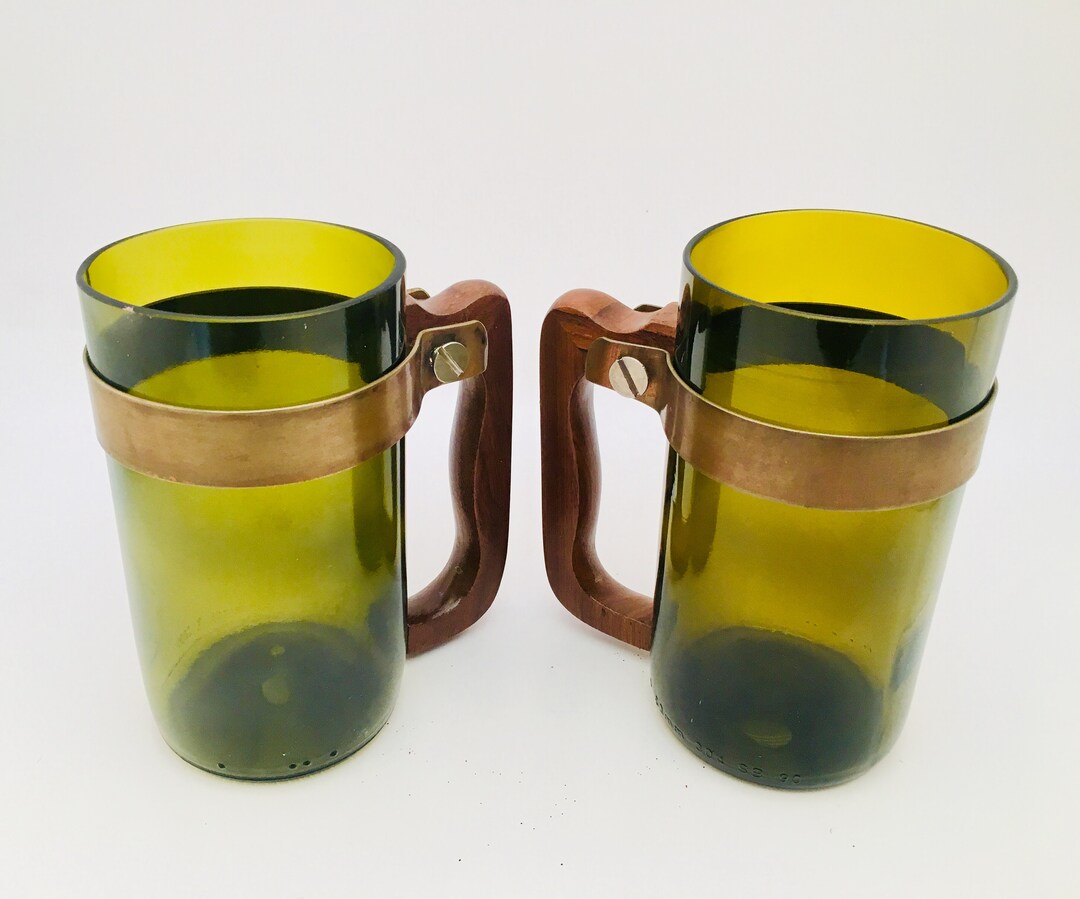 UPCYCLED BEER MUG- Made for Recycled Olive Green Wine Bottle Tumblers ...