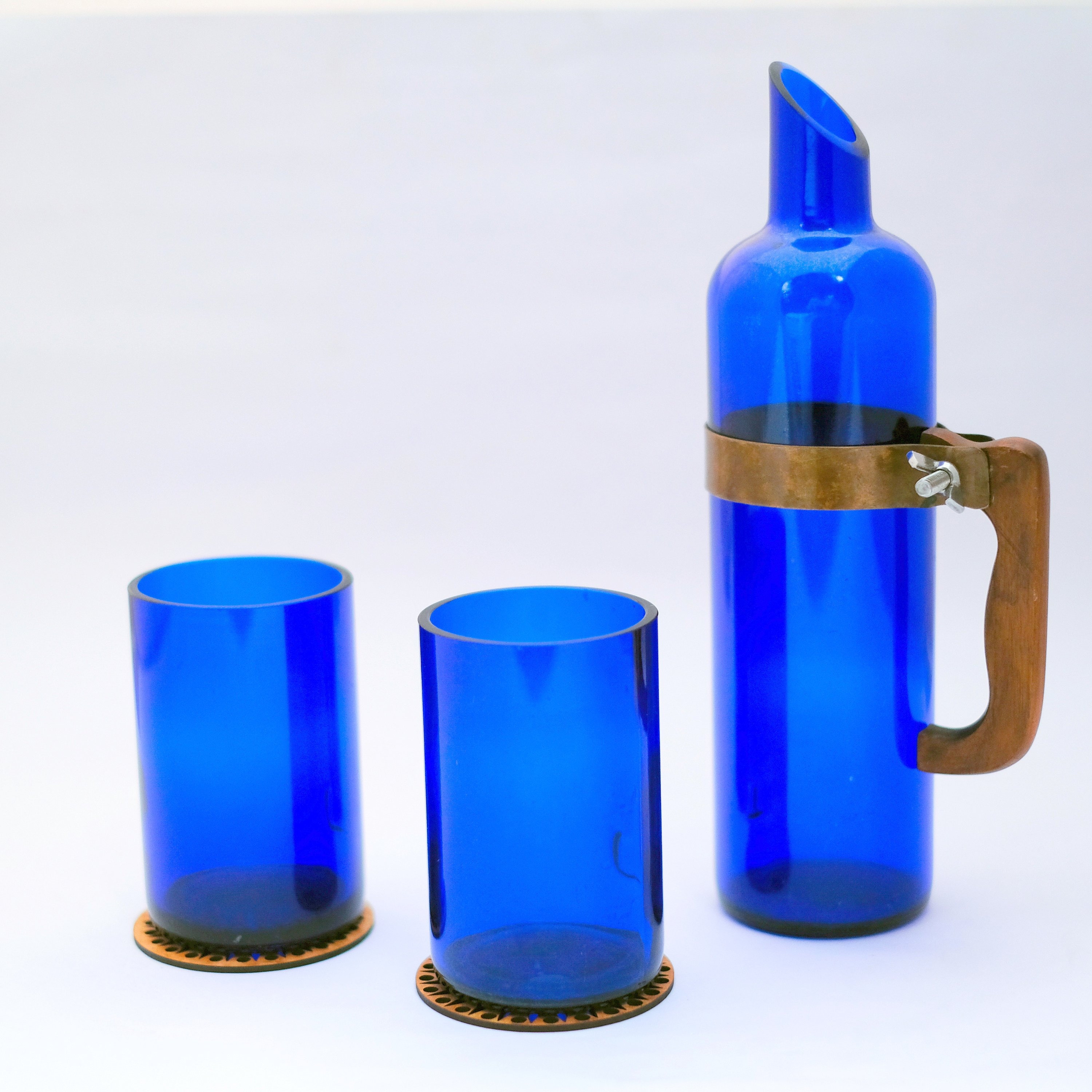 COBALT BLUE BOTTLE Water Flask - Carafe - Jug Set With 12 Ounce Glasses ...