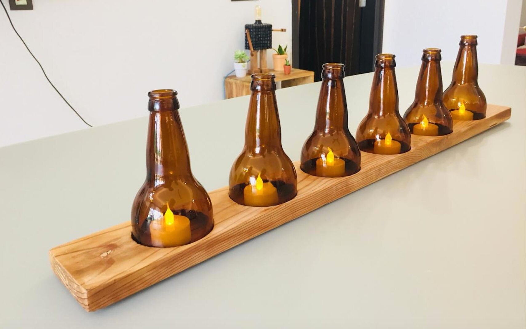 Bruiloft decor Hergebruikt bierfles theelicht kaars houder - Etsy Nederland