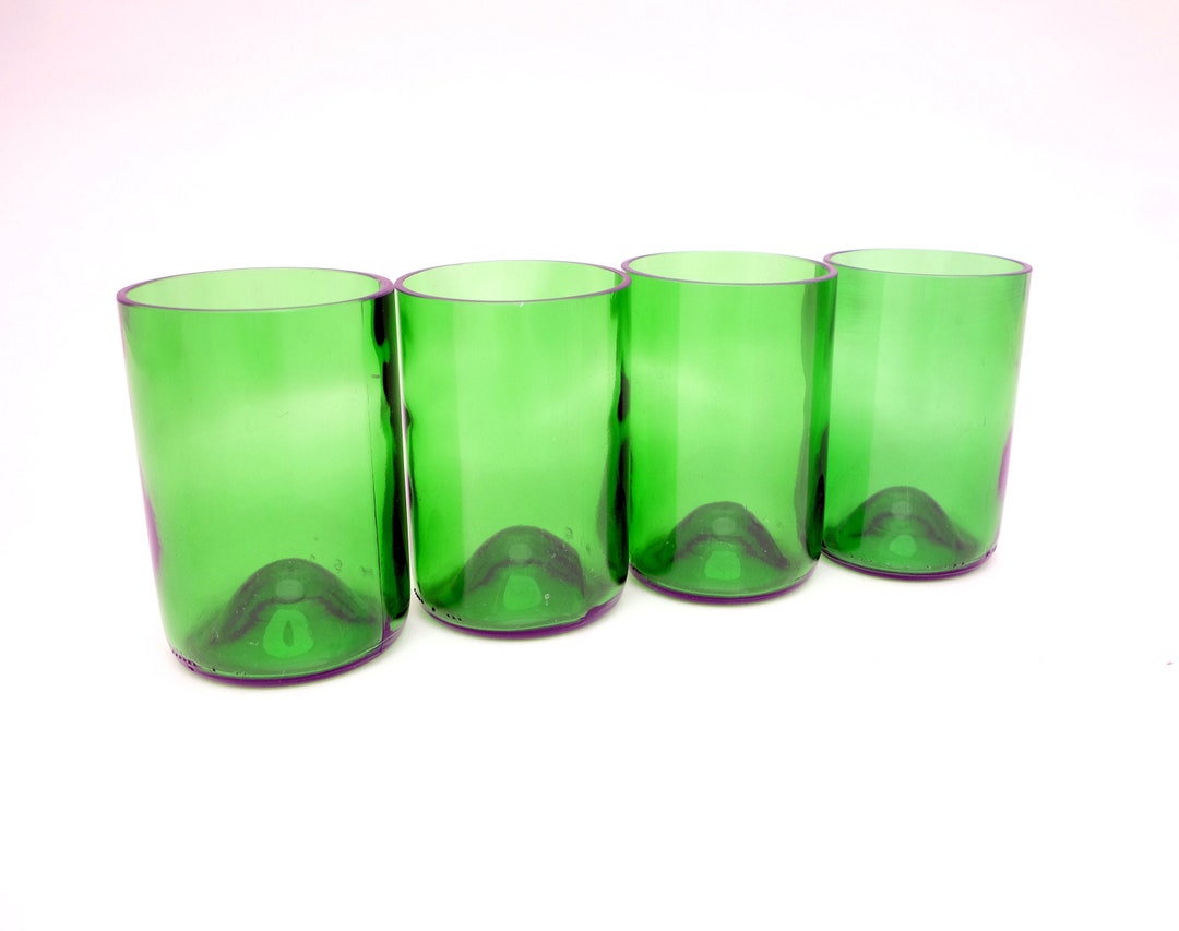 12 Oz Green Wine Bottle Glasses | Upcycled Tumblers | Eco Glassware ...