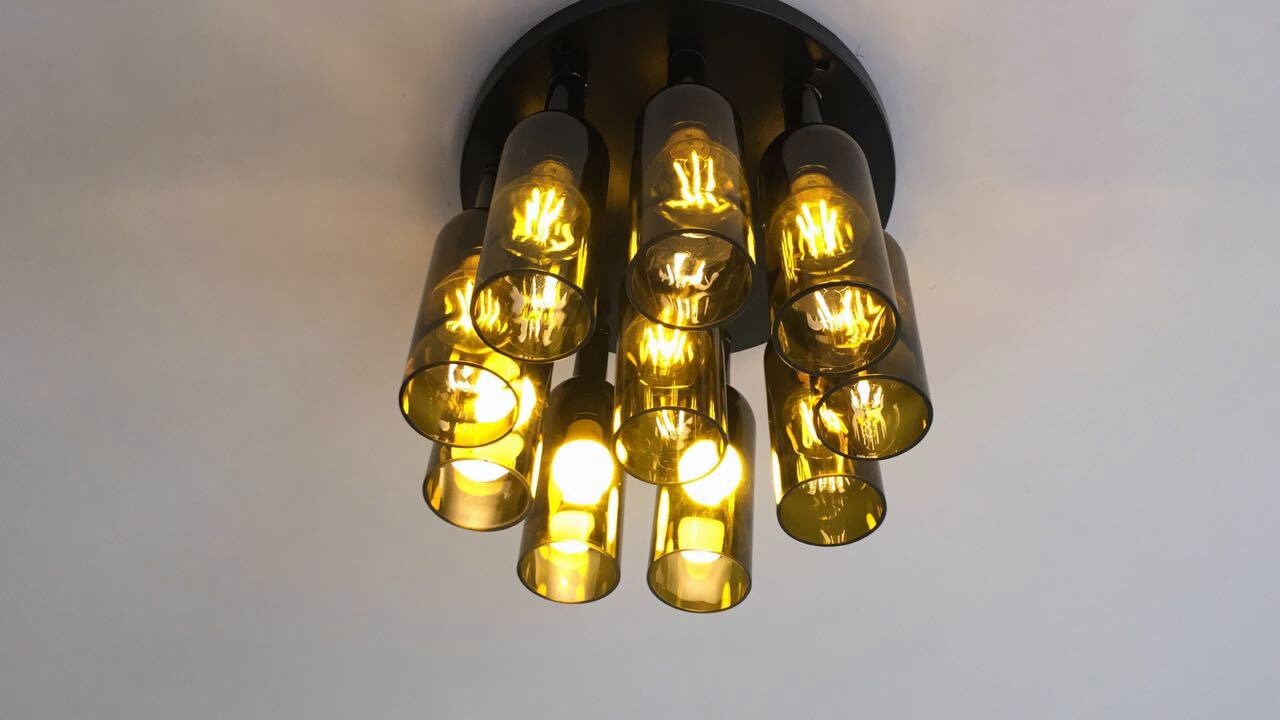 WINE BOTTLE Industrial Light Fixture - Chandelier Made From Olive Green ...