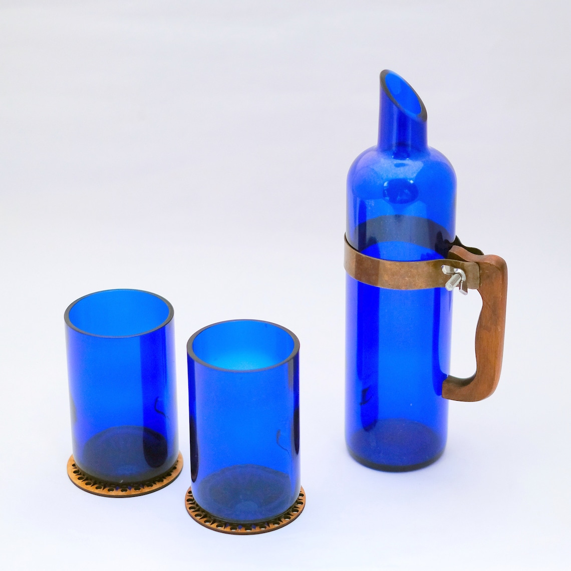 COBALT BLUE BOTTLE Water Flask - Carafe - Jug Set With 12 Ounce Glasses ...