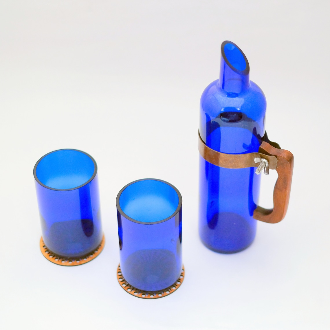 COBALT BLUE BOTTLE Water Flask - Carafe - Jug Set With 12 Ounce Glasses ...